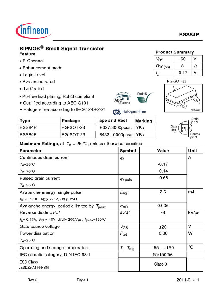 Infineon BSS84P DS v02 - 07 en | PDF | Field Effect Transistor | Diode