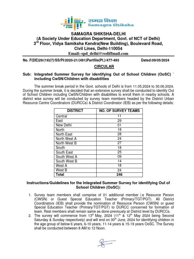 Summer Survey for Out of School Children | PDF