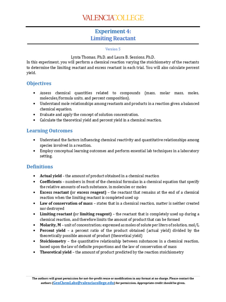 1045 Exp4 Limitingreactant | PDF | Stoichiometry | Mole (Unit)