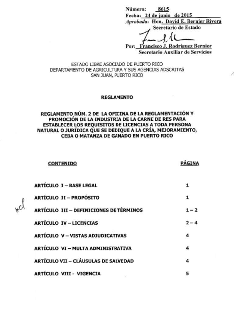 Reglamento 8615 Carne ResPR | PDF