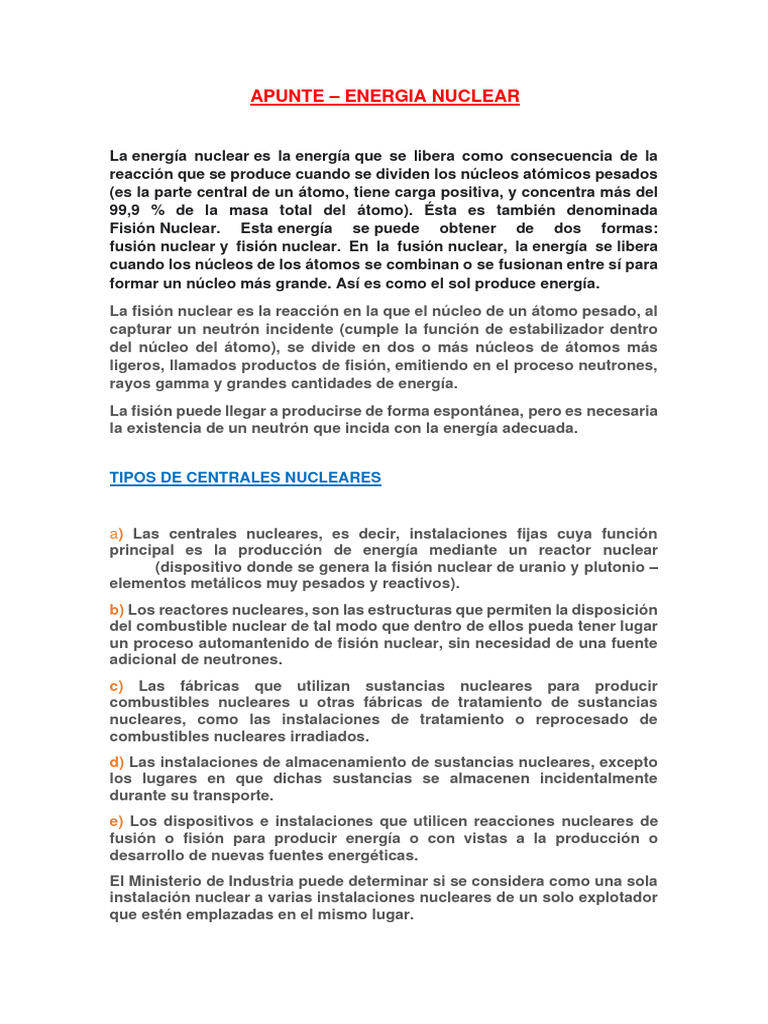 APUNTE - ENERGIA NUCLEAR | PDF | La energía nuclear | Fisión nuclear