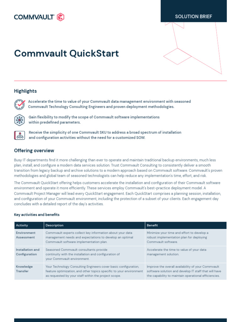 Services Brief Commvault Quickstart | PDF | Software | Implementation