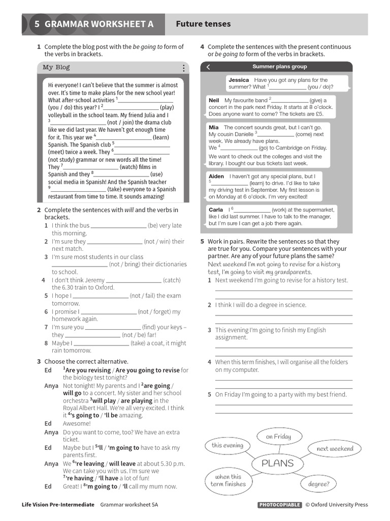Life Vision Pre-Int Gram Worksheet a U5 | PDF | Linguistics | Grammar