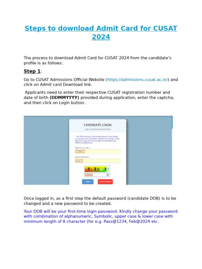 Download CUSAT 2024 Admit Card Guide | PDF