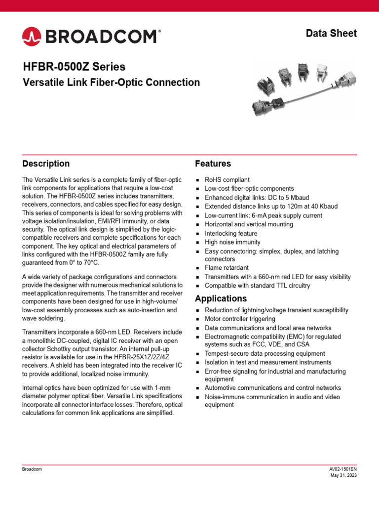 HFBR-0500Z Series: Data Sheet | PDF | Optical Fiber | Electromagnetic ...