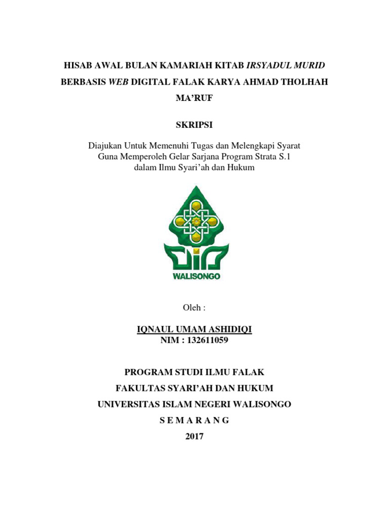 Hisab Awal Bulan Kamariah Kitab Irsyadul Murid Berbasis Web Digital ...