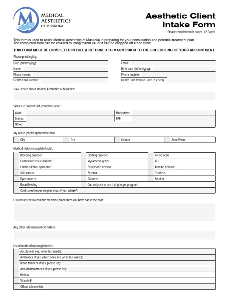 Aesthetic-Client-Intake | PDF | Electronic Health Record | Skin Care