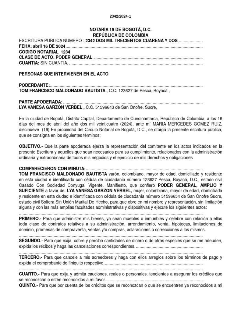 MODELO-PODER-GENERAL-CORTO | PDF | Pagos