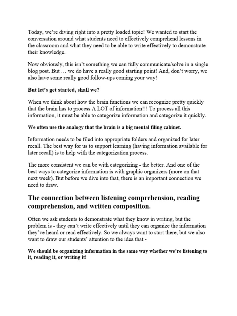 Comprehension Skills for Effective Writing | PDF | Reading ...