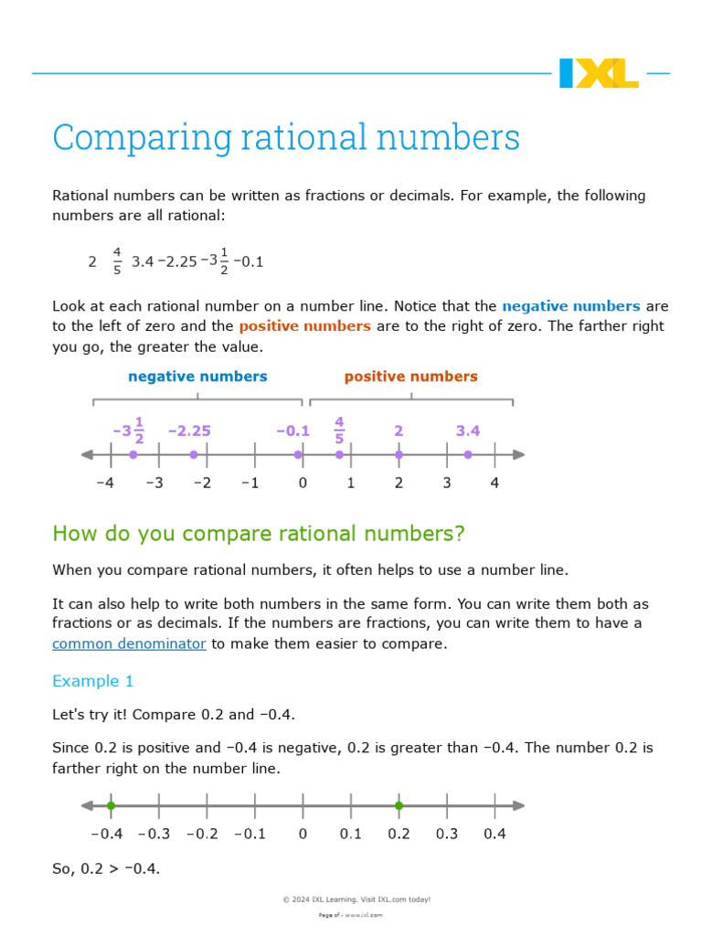 Ixl Comparing Rational Numbers | PDF | Numbers | Rational Number