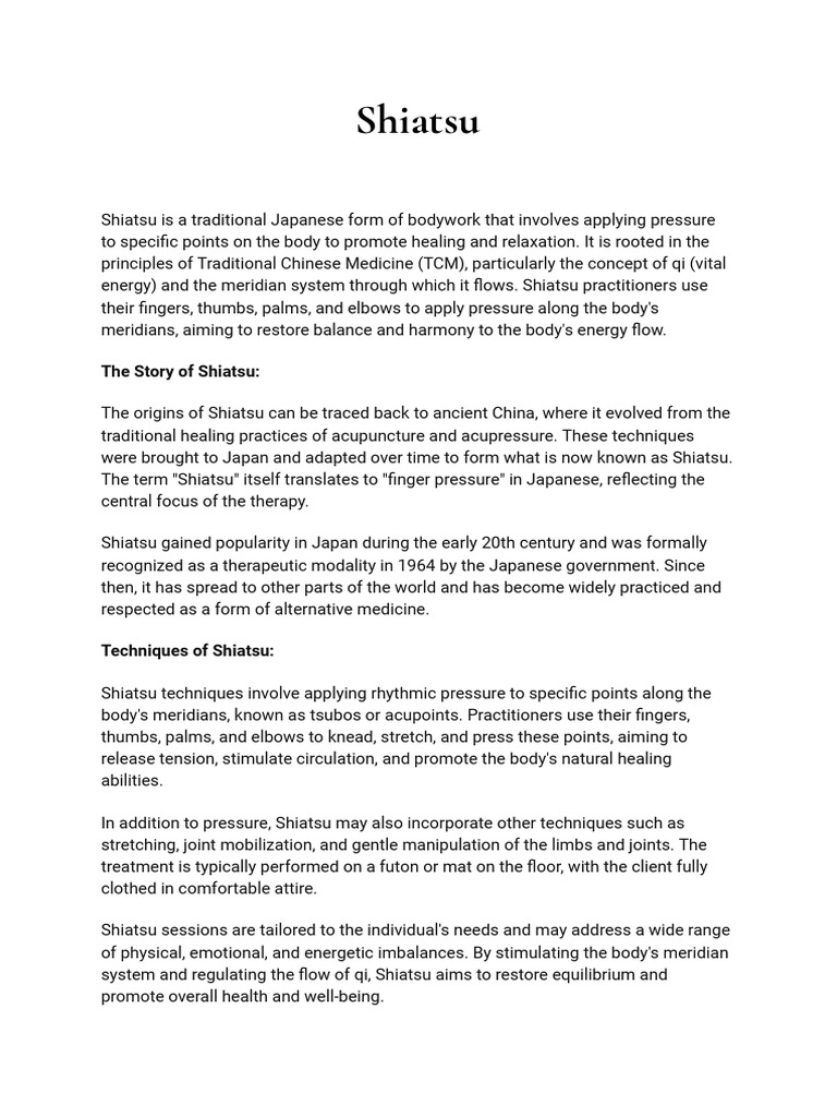 Shiatsu Overview | Download Free PDF | Acupuncture | Traditional ...