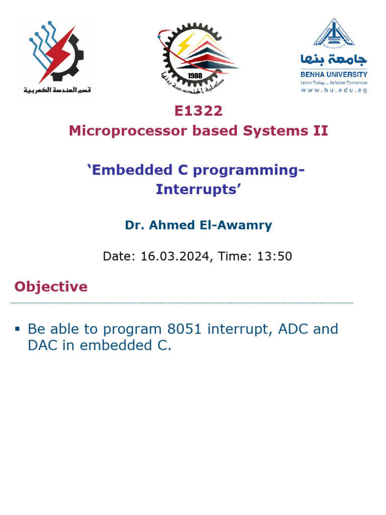 Microprocessorbasedsystems Term Ii Lec6 Embedded C Programming Interrupts Pdf Analog To