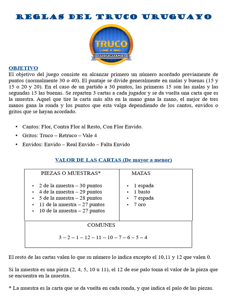 Reglas Del Truco Uruguayo | PDF | Deportes | Juego de azar