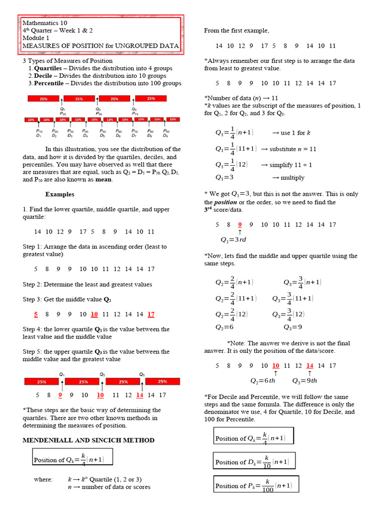 Math10 Q4 Week1 Module1-V3 | PDF | Quartile | Percentile