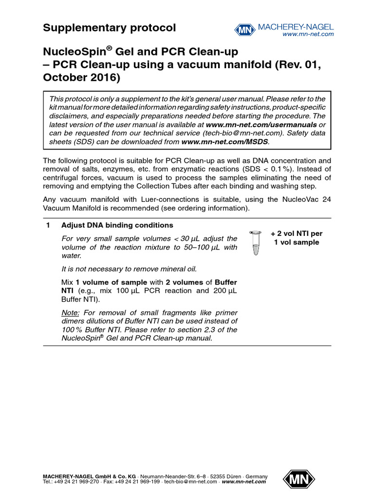 SP NucleoSpin Gel and PCR Clean Up Vacuum Processing | PDF | Polymerase ...