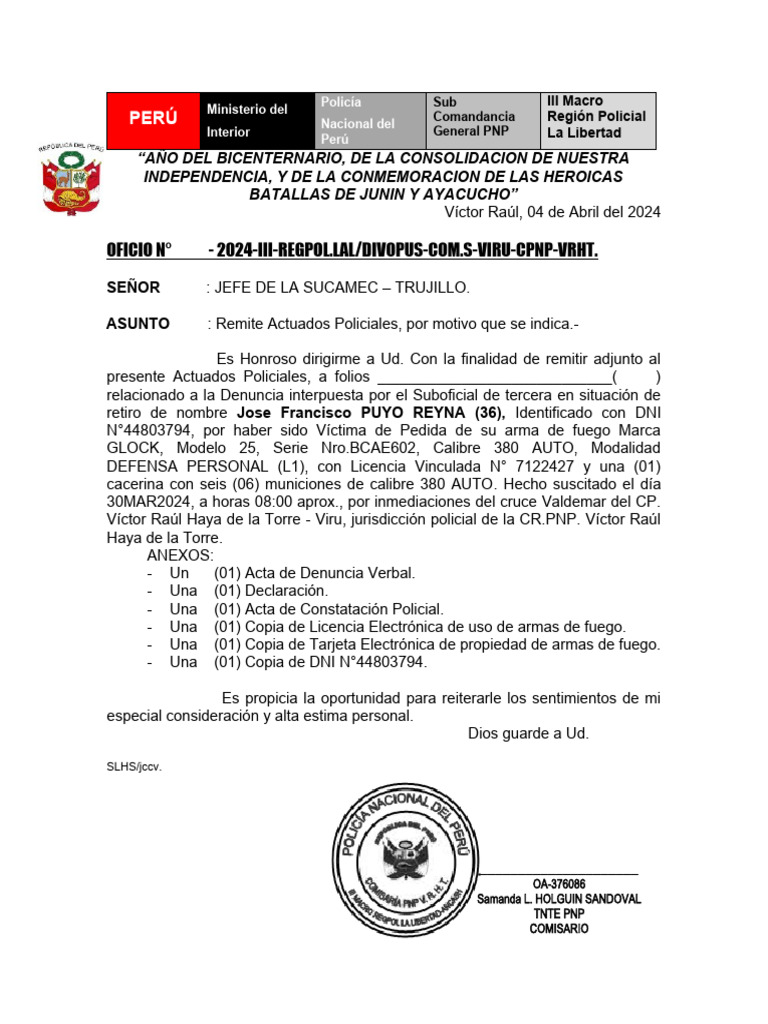 Oficio A La Sucamec | PDF Oficio A La Sucamec | PDF