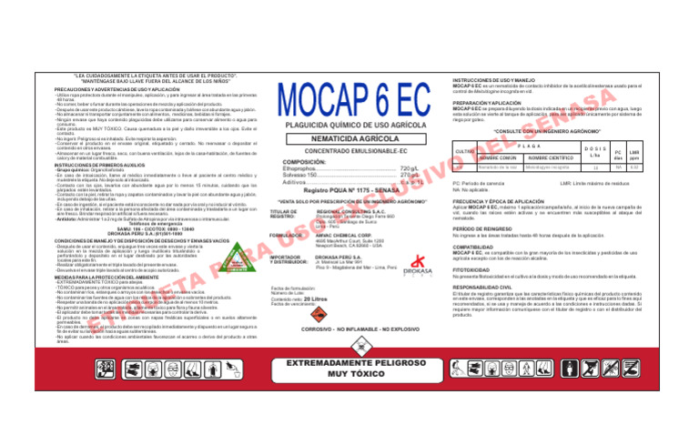 Hoja de Seguridad MOCAP 6 EC - 20 L | PDF | Agua | Pesticida