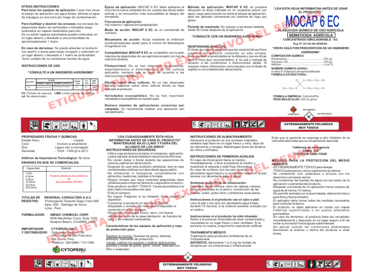 Hoja de Seguridad MOCAP 6 EC - H.I. | PDF | Agua | Pesticida