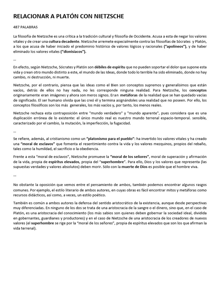 Platon 4 Relacionar Nietzsche 487 | PDF | Friedrich Nietzsche | Platón