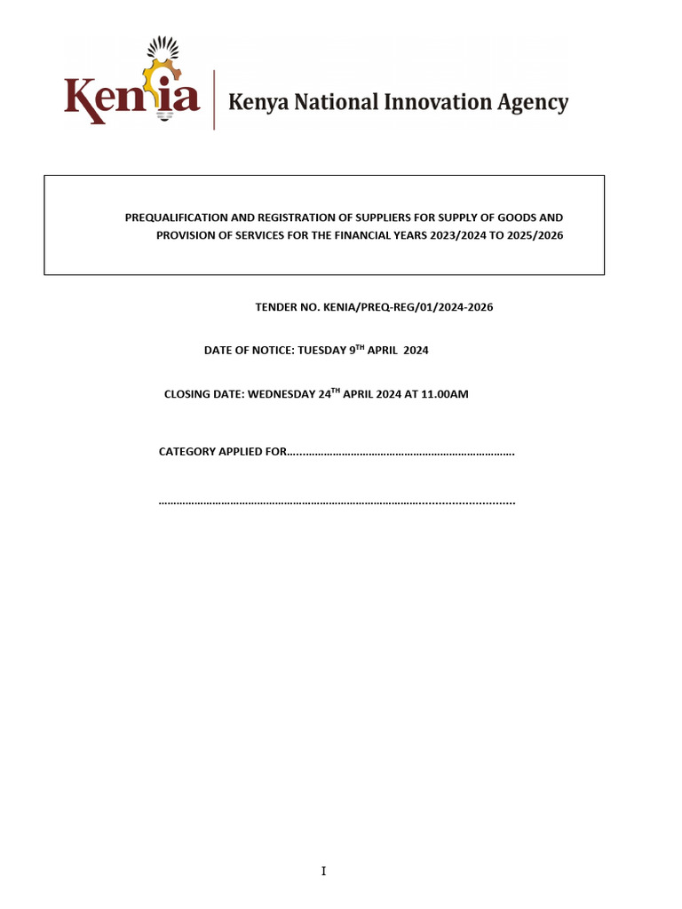 Ken - Tender - KENIA-PREQUALIFICATION DOCUMENT FOR PROCUREMENT OF GOODS ...
