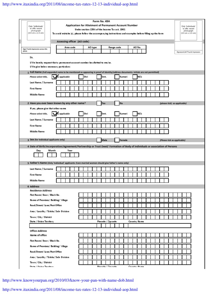 New PAN Application Form W.E.F. 1.11.2011 | PDF | Government ...