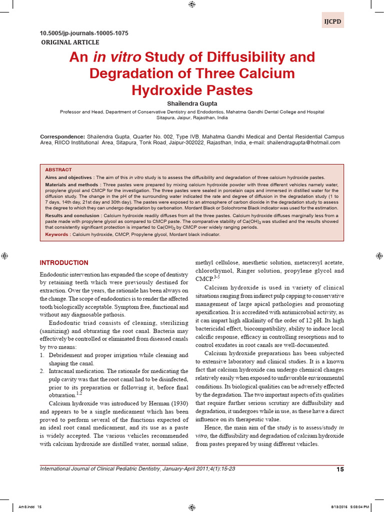 An in Vitro Study of Diffusibility and | PDF | Calcium | Carbon Dioxide