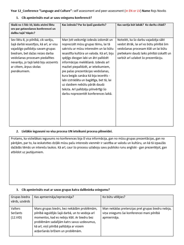 Conference LANGUAGE and CULTURE - Self Assessment and Reflective Analysis of All The Stages of ...