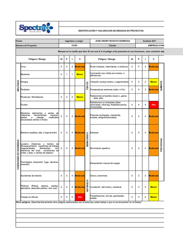 Matriz de Riesgos - SST | Descargar gratis PDF | Radiación | Fenomeno fisico