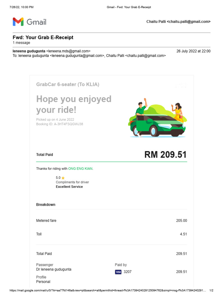 Grab E-Receipt for KLIA Ride | PDF | Public Transport | Transport