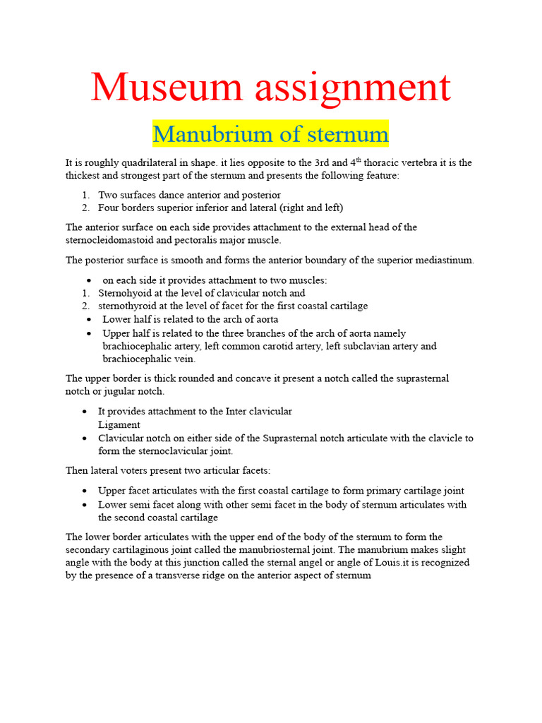 Manubrium of Sternum Overview | PDF