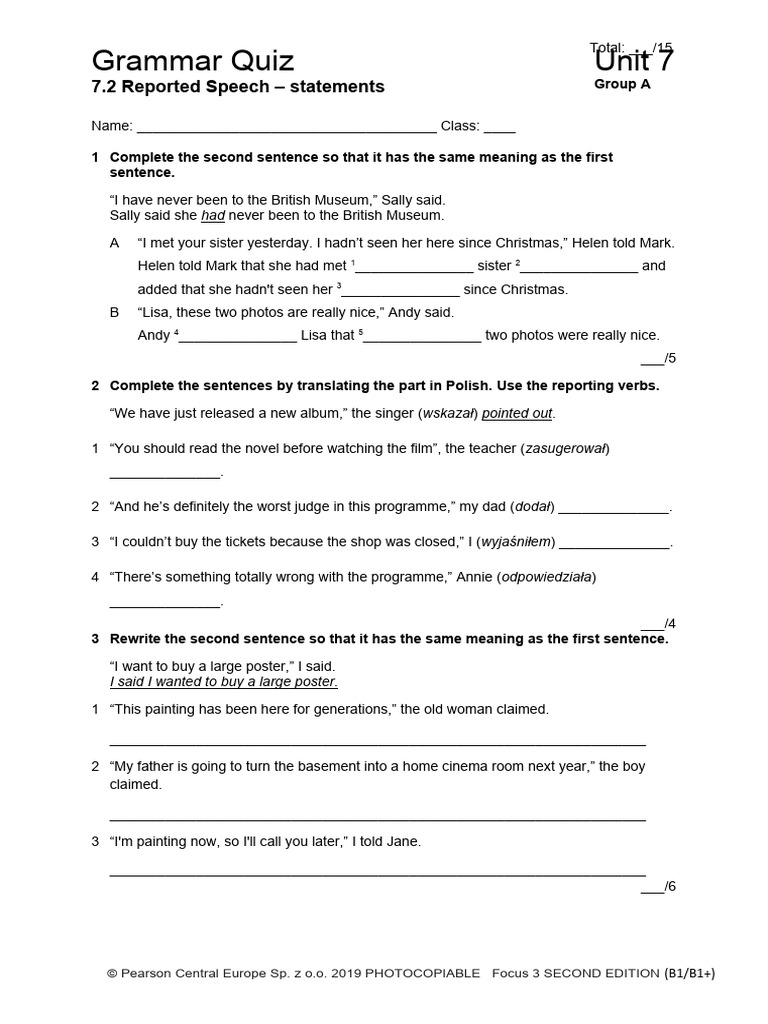 Grammar Quiz: Reported Speech Practice | PDF