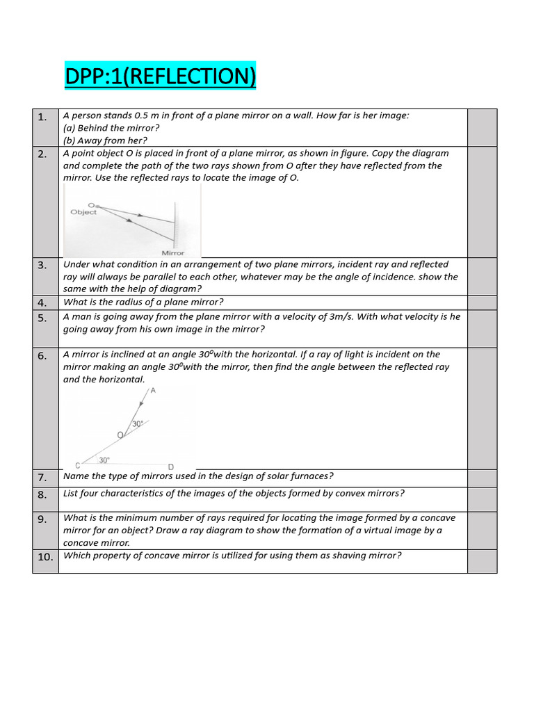 DPP-1 Class-10 Reflection | PDF