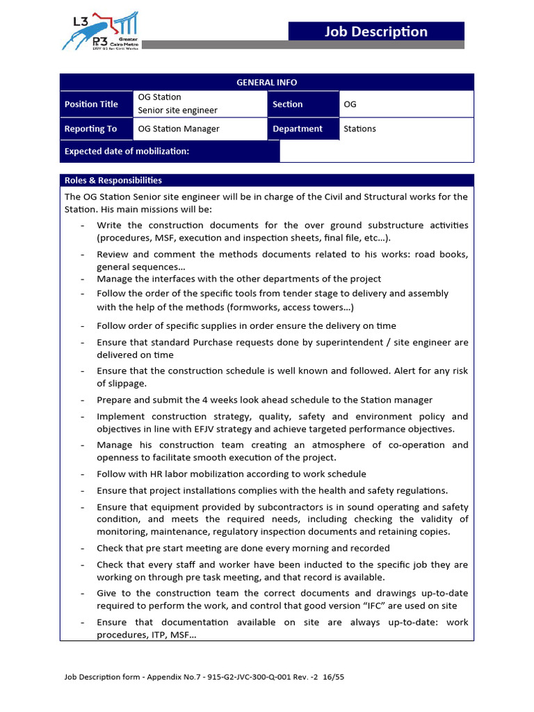 OG job description - Senior Site Engineer | PDF | Safety | Business