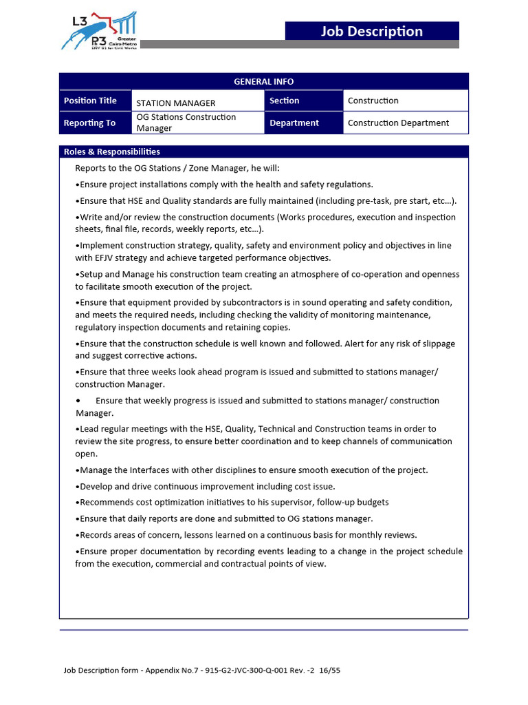 Station Manager Job Responsibilities | PDF | Safety