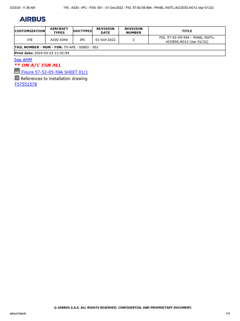 A330 - IPC FIG. 57-52-05-59A - PANEL INSTL-ACCESS, NO12 (Apr 01 - 22 ...