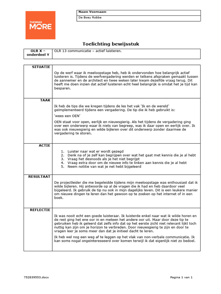 Bewijsstuk Olr 13 - Actief Luisteren | PDF