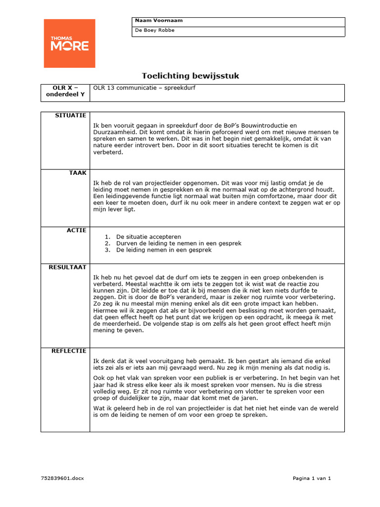 Bewijsstuk Olr 13 - Spreekdurf | PDF