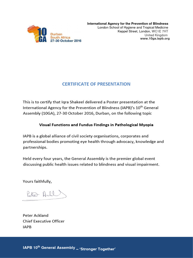 IAPB 10GA Presentation Certificate | PDF