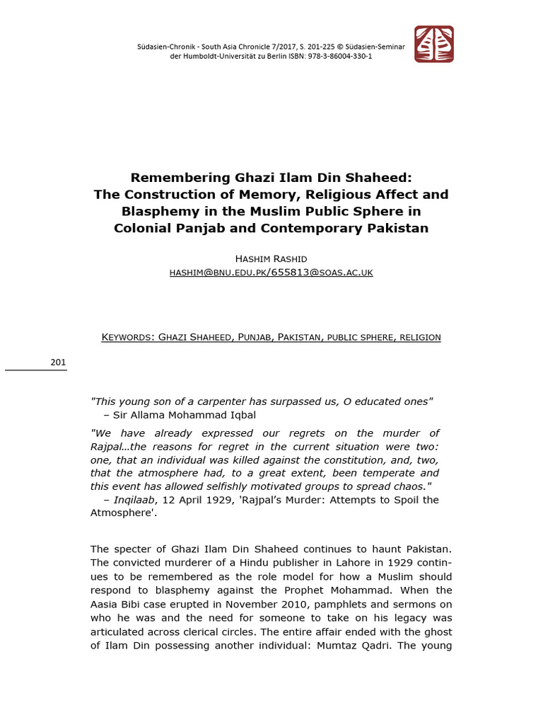 09 - Forum - Rashid - Remembering Ghazi Ilam Din Shaheed | PDF ...