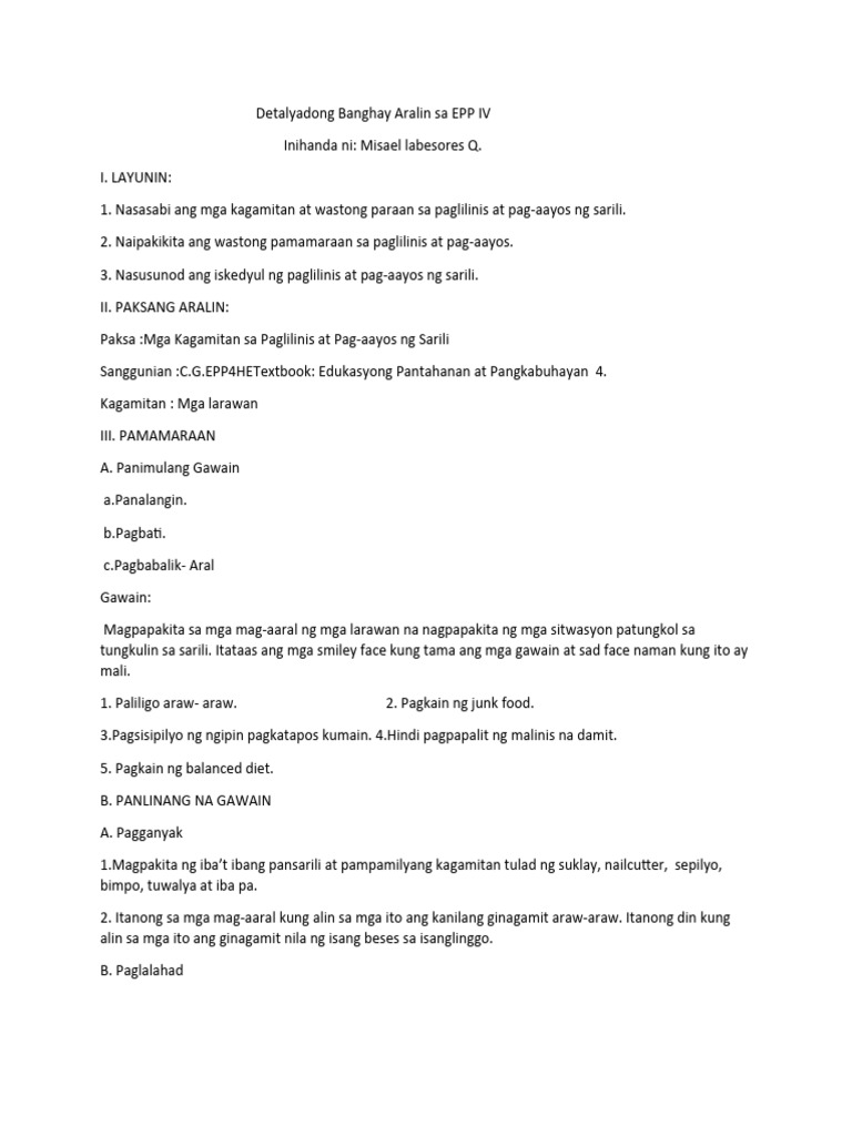 Detalyadong Banghay Aralin Sa EPP IV | PDF