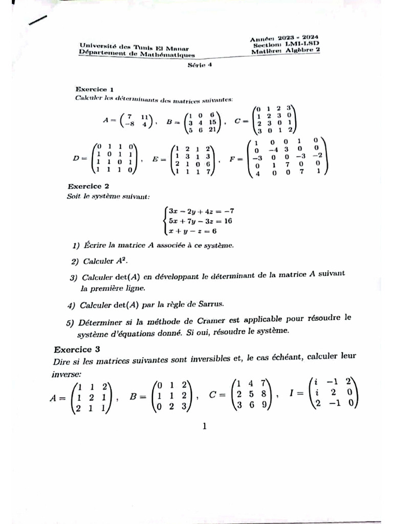 Série 4 Algèbre Determinant | PDF
