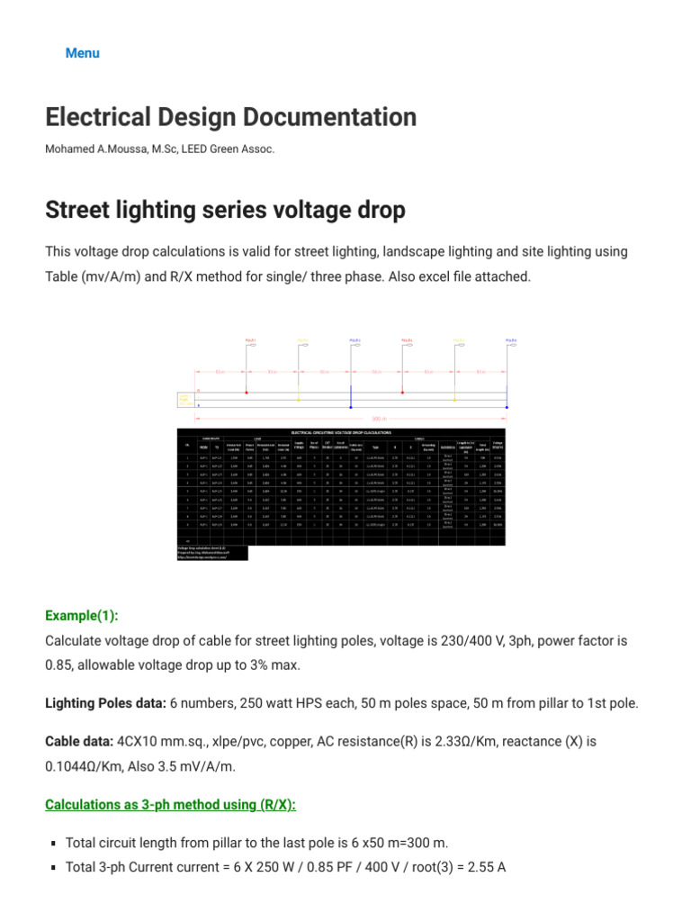 Street Lighting Series Voltage Drop - Electrical Design Documentation ...