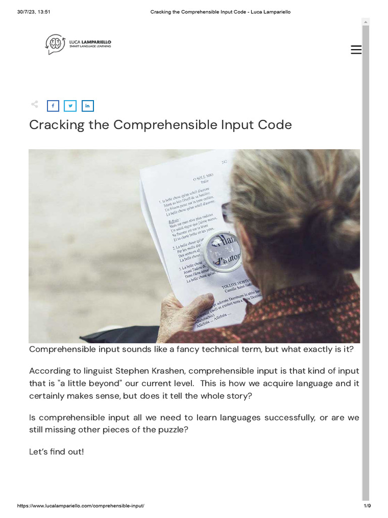 Cracking The Comprehensible Input Code - Luca Lampariello Artículo Upload | PDF | Learning ...