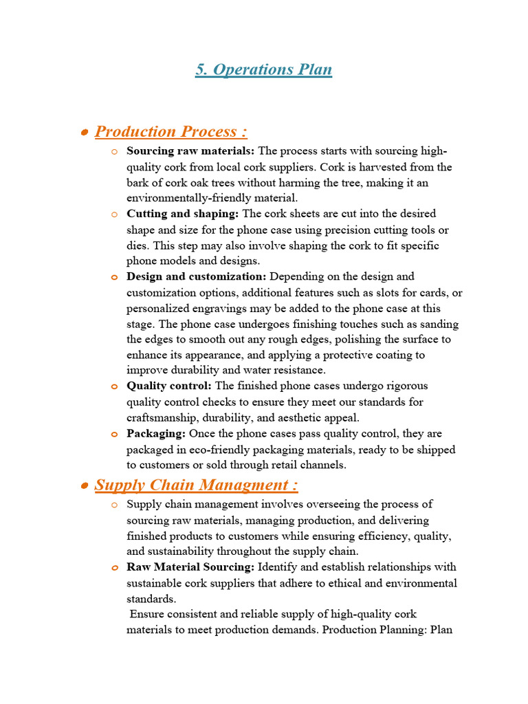 Operations Plan | PDF | Supply Chain | Inventory