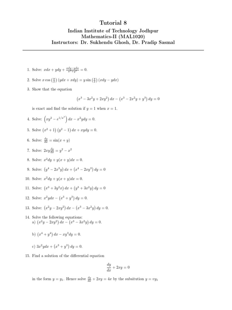 Tutorial Sheet 8 | PDF | Trigonometric Functions | Mathematical Concepts