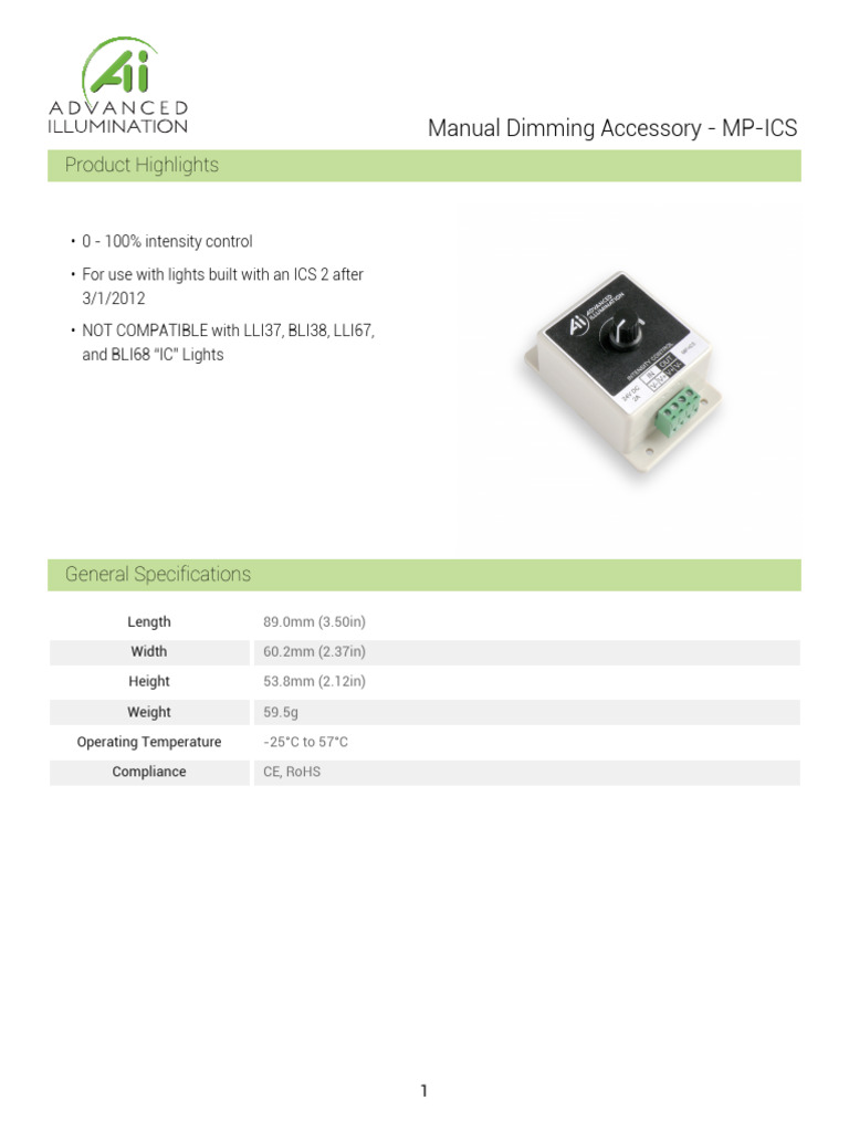 spec-sheet-MP-iCS - Intensity Control | PDF | Electromagnetic Compatibility