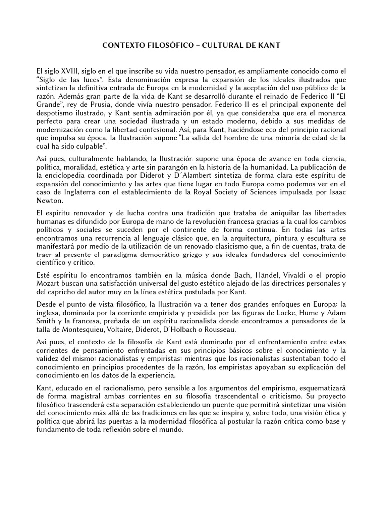 Contexto Kant | PDF | Era de iluminacion | Immanuel Kant