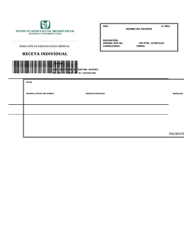 Receta - IMSS - Editable (1) - Comprimido | PDF