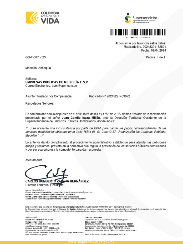 Traslado de Reclamación a EPM | PDF