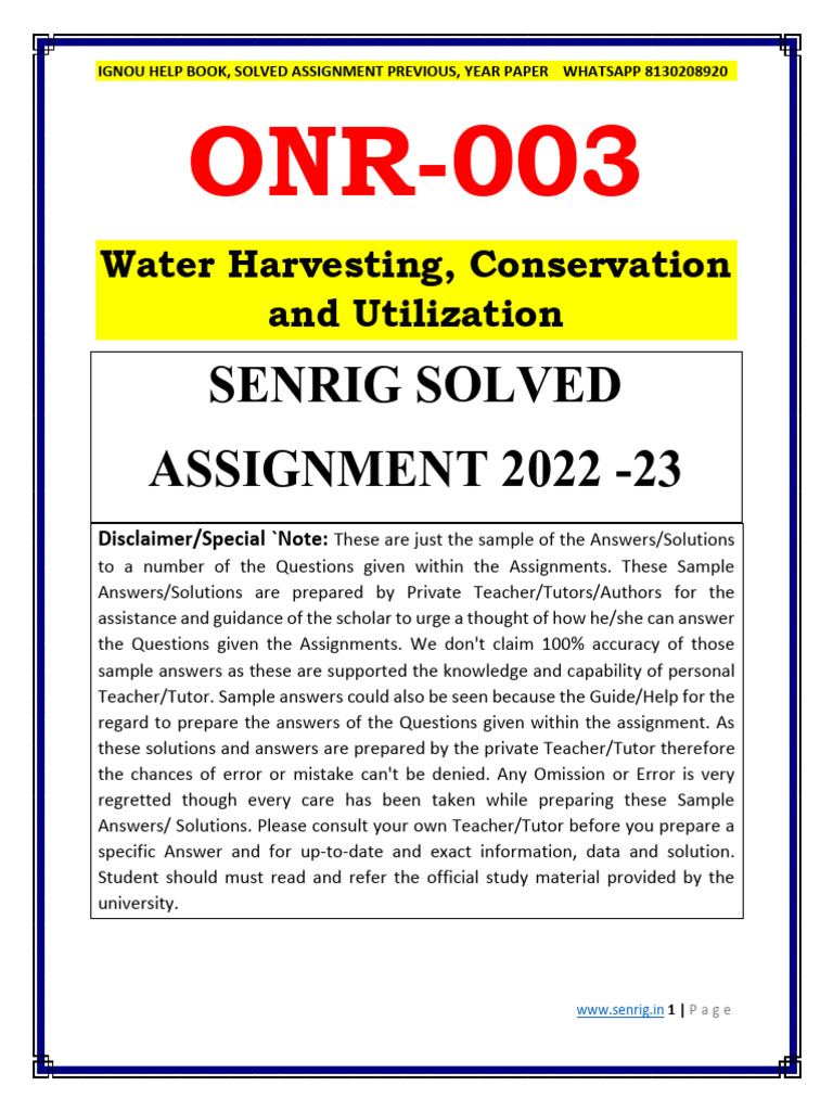 Onr 003 em Senrig Solved Assignment 2022-23 | PDF | Groundwater | Water Security
